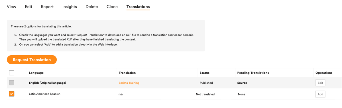 Create a Translation with an XLF File
