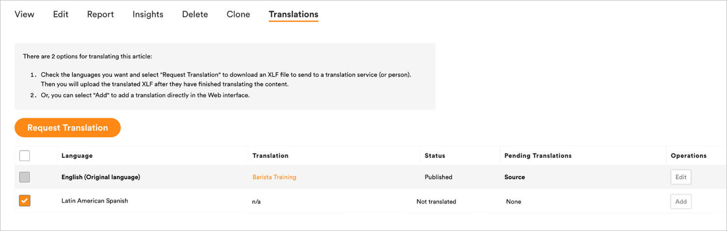 Create a Translation with an XLF File