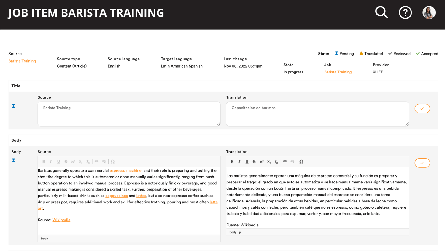 Create a Translation with an XLF File